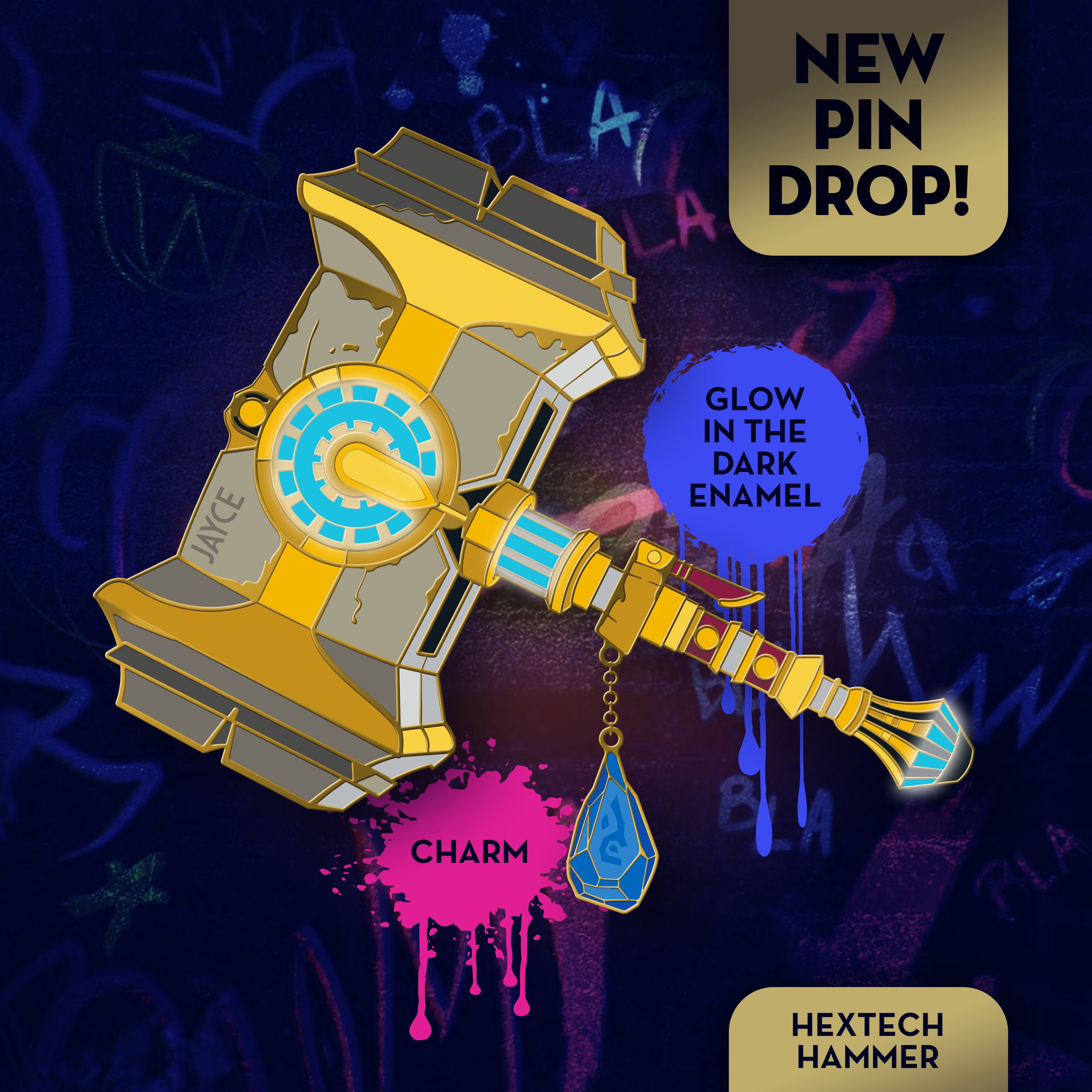 Jayce's Hextech Hammer Hard Enamel Pin – FunkyPunkyDesigns